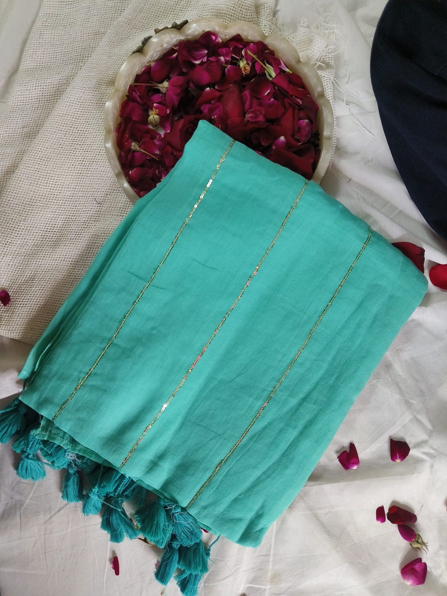 Mul Cotton Sarees For Office Wear in Rama Green