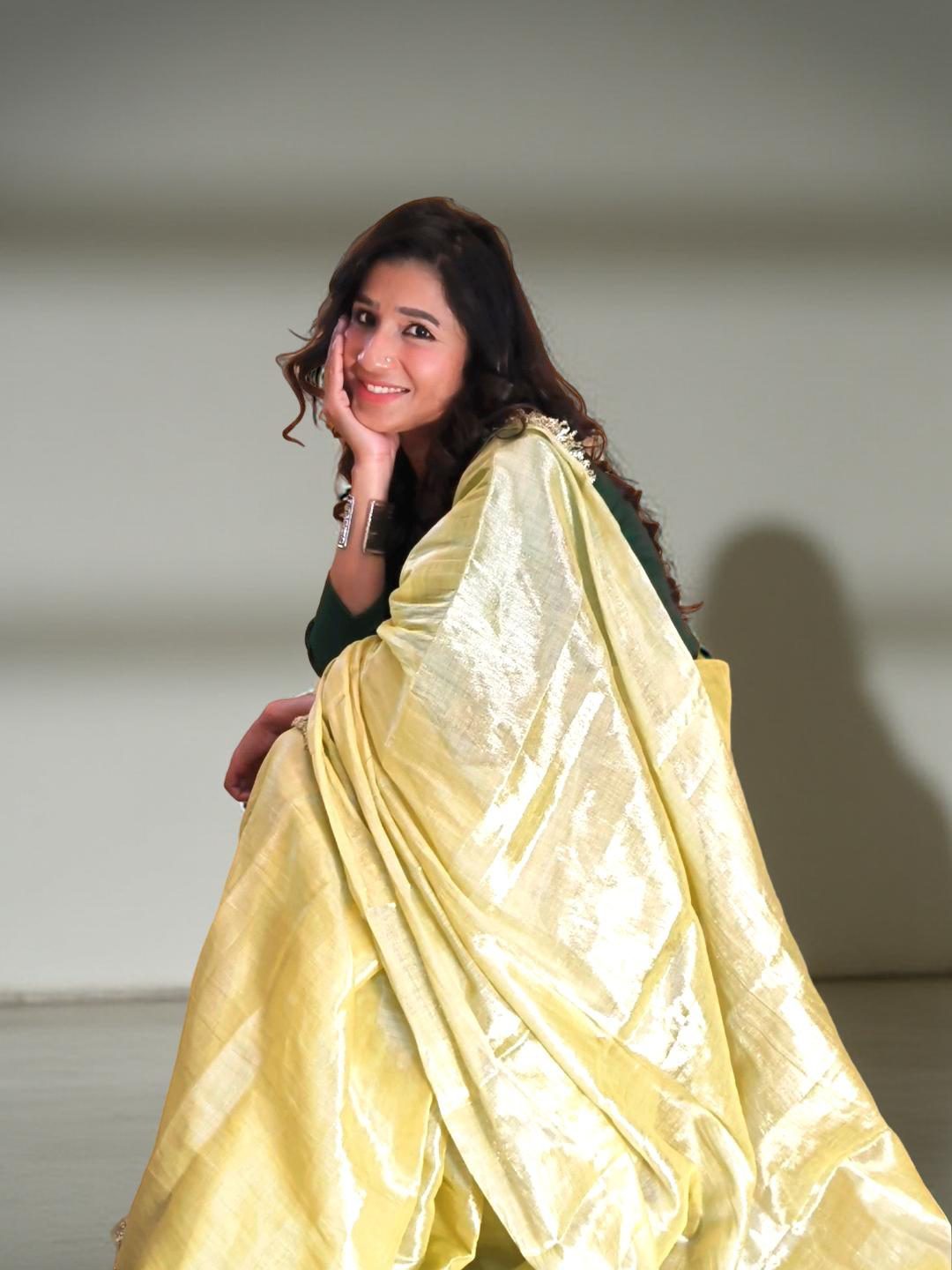 Lime Coloured Saree With Intricate Lace Details - Satyugi